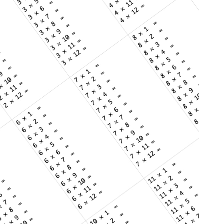 Twelve Times Tables Sheets | bigethan.com